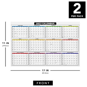 2023 Full Desk Calendar - 11 x 17” Large Size 12 Month Planner - 2 Sided Vertical/Horizontal Reversible - Printed on Thick and Durable 80lb Cardstock (216 GSM) - 2 Per Pack