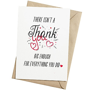 TRIDECOR Thank you Card with Envelope, Simple Cute Single Thankful Card, Grateful Gratitude Card - Folded 5"x7" Card for Him, Her, Teacher, Boss, Doctor, Mom, Dad, Coworker, Bridesmaids, Groomsmen