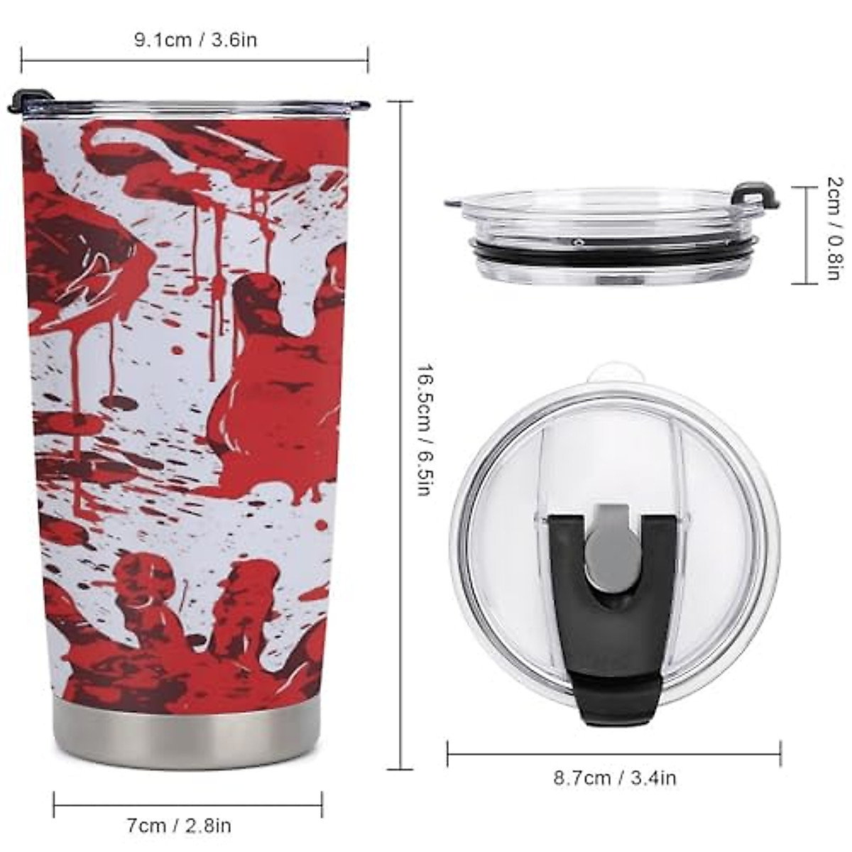 FHENMSA Reusable Plastic Water Cups with Lids,Bloody Handprints Print Anti-overflow Cup,sports Travel Coffee Cup