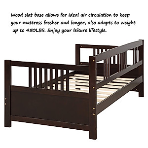 Merax Daybed Twin Bed Wooden Slats Support Modern Living Daybed with Rails, Twin Size, Dark Espresso
