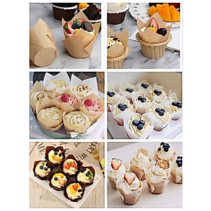 Tulip Cupcake Liners-300 Pack Tulip Cupcake Wrappers Greaseproof Muffin Liners Baking Cups For Birthday,Party,Wedding- Natural Color