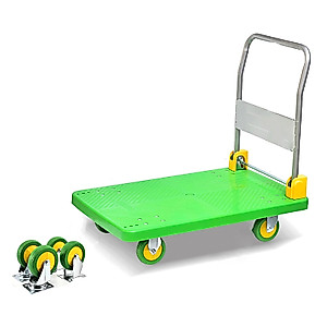 Platform Truck Platform Truck Metal Folding Push Cart Load 330lb - 660lb Moving Dolly Cart with 4 Wheel Flat Handtruck Green Flatbed Cart Reliable
