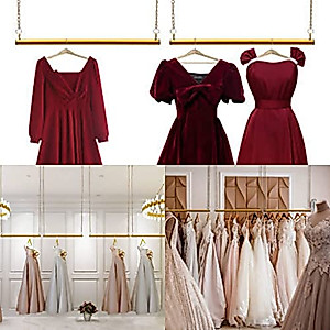 2 Pcs 24"Boutique Retail Hanging Clothing Racks Adjustable Height, Metal Garment Rack Heavy Duty Wedding Dress Display Gold Clothes Rack Ceiling Hanger Storage Shelves Commercial Creative Iron Chain