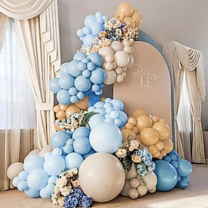 Dusty Blue Balloon Garland Kit 151Pcs Macaron Blue Dusty Blue Sand White Nude Balloons for Baby Boy Party Bear Theme Birthday Baby Shower Gender Reveal Bridal Wedding Party Decorations