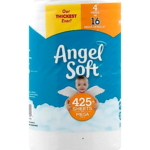 Angel Soft® Toilet Paper, 4 Mega Rolls = 16 Regular Rolls, 2-Ply Bath Tissue