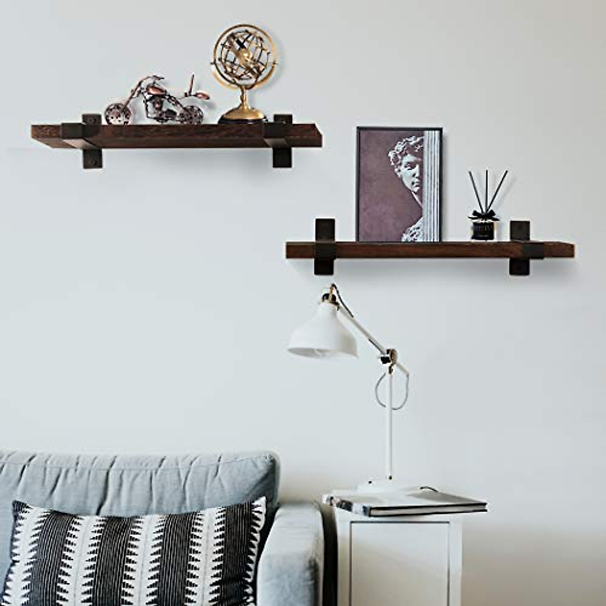 LAVIEVERT Floating Shelves Wall Mounted Set of 2, Rustic Wood Wall Storage Shelves for Bedroom, Living Room, Bathroom, Kitchen, Office - Dark Brown