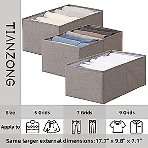 tianzong 3-Piece Set Wardrobe Clothes Organizer, Extra-Large Clothes Organizer for Jeans and Folded Clothes (5 + 7 + 9 Grids, Light Grey)