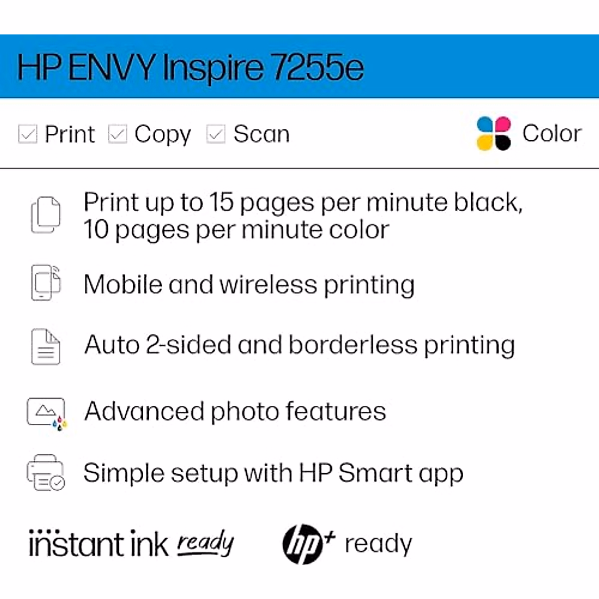 HP Envy Inspire 7255e Wireless Color All-in-One Printer with Bonus 6 Months Instant Ink (1W2Y9A) (Renewed Premium), White