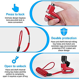 Ainiv Disc Brake Lock, E Scooter Lock Anti-Theft, Cable Bike Lock Waterproof 5FT /12mm Cable with 2 Keys for Scooter, Bike, Electric Bike, Skateboards, Strollers, Lawnmowers with Lock Holders-Red