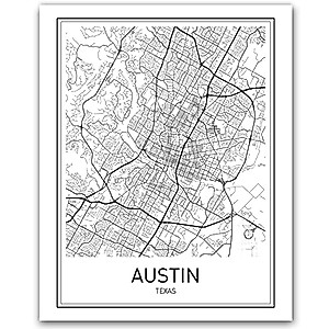 Austin Map Print City Maps of Austin Art Print Map Poster Texas Map Texas Black White Map Wall Art Map Modern Minimalist Wall Art Scandinavian Art City Map Poster 8x10 Unframed Wall Print