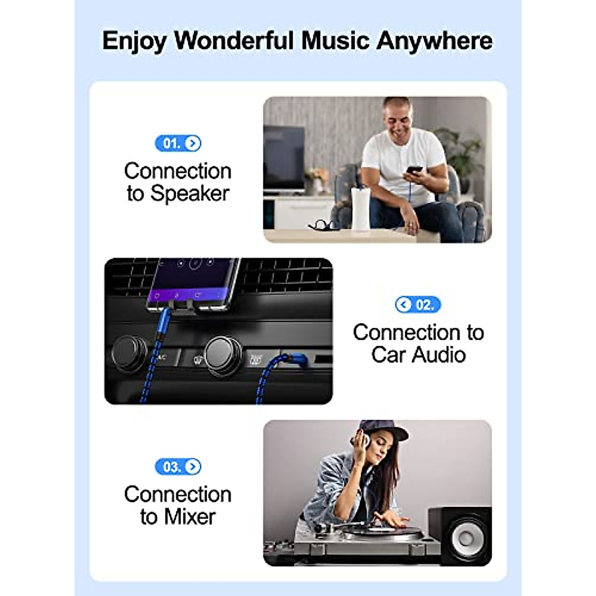 NC XQIN Headphone Extension Cable 1ft, 3.5mm Extension Nylon Braided Aux Extension Cable 3.5mm Audio Cable Extension 3.5mm Male to Female Audio Stereo Cable Compatible with Headphone Speaker