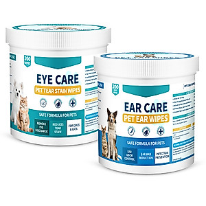 Ear Wipes & Eye Wipes for Dogs Cats, 400 Pcs Pet Ear Cleaner Wipes for Dogs Cats Gently Remove Ear Wax, and Cat Dog Eye Wipes Tear Stain Remover, Pet Eye Wipes Presoaked & Textured Eye & Face Wipes