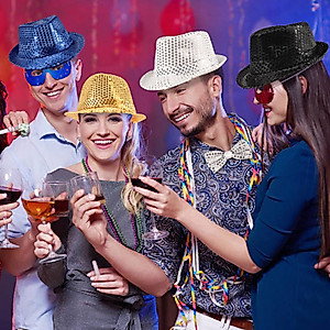 10 Pcs Unisex Sequin Fedora Hat Sequin Bow Ties Set Bling Retro Dance Jazz Cap Funky Party Costume Fedora (Medium, 5Pack Black)