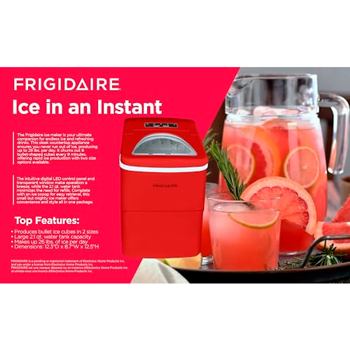 Frigidaire EFIC108 Counter top Portable, 26 lb per Day Compact Ice Maker Machine