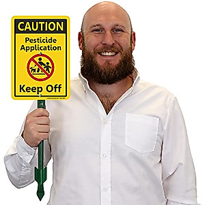 SmartSign 10 x 7 inch “Caution - Pesticide Application, Keep Off” Yard Sign and Stake Kit, 40 mil Laminated Rustproof Aluminum, Black/Red on Yellow, Set of 1