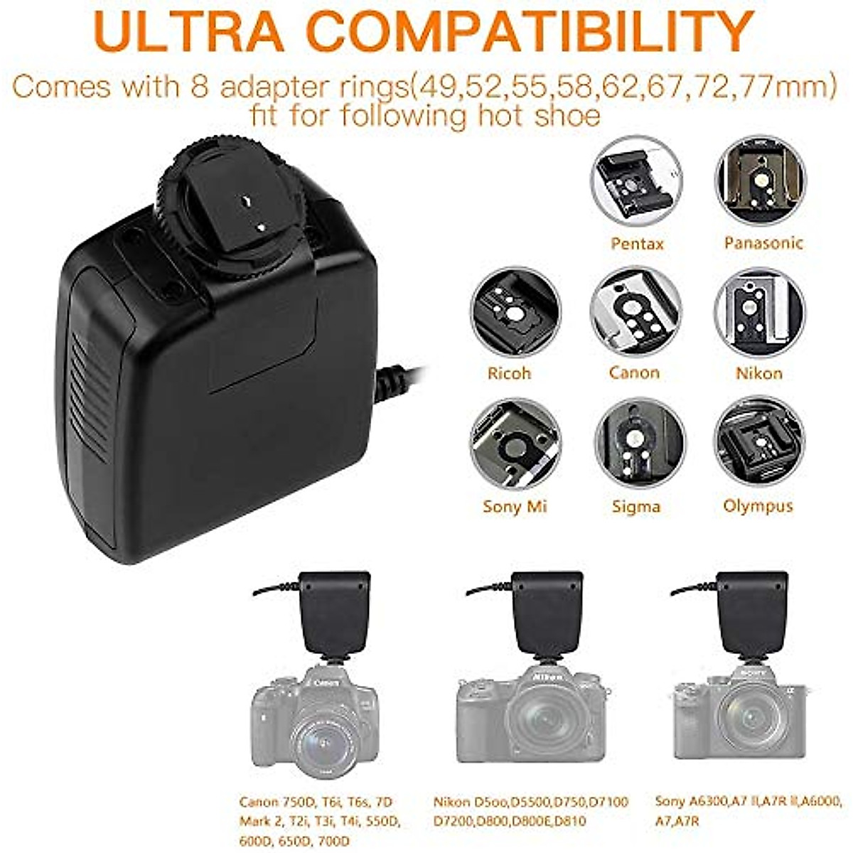 Digital Nc 48 Macro LED Ring Light & Ring Flash with LCD Display Compatible with Nikon, Canon, Sony, Panasonic, Leica, Fujifilm, Pentax & Olympus DSLR's