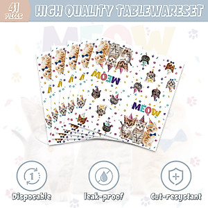 41pcs Cat Party Supplies ,include 20 Plates, 20 Napkin and 1pcs Tablecloth,Used for Birthday Party Decoration (Cat EEE)