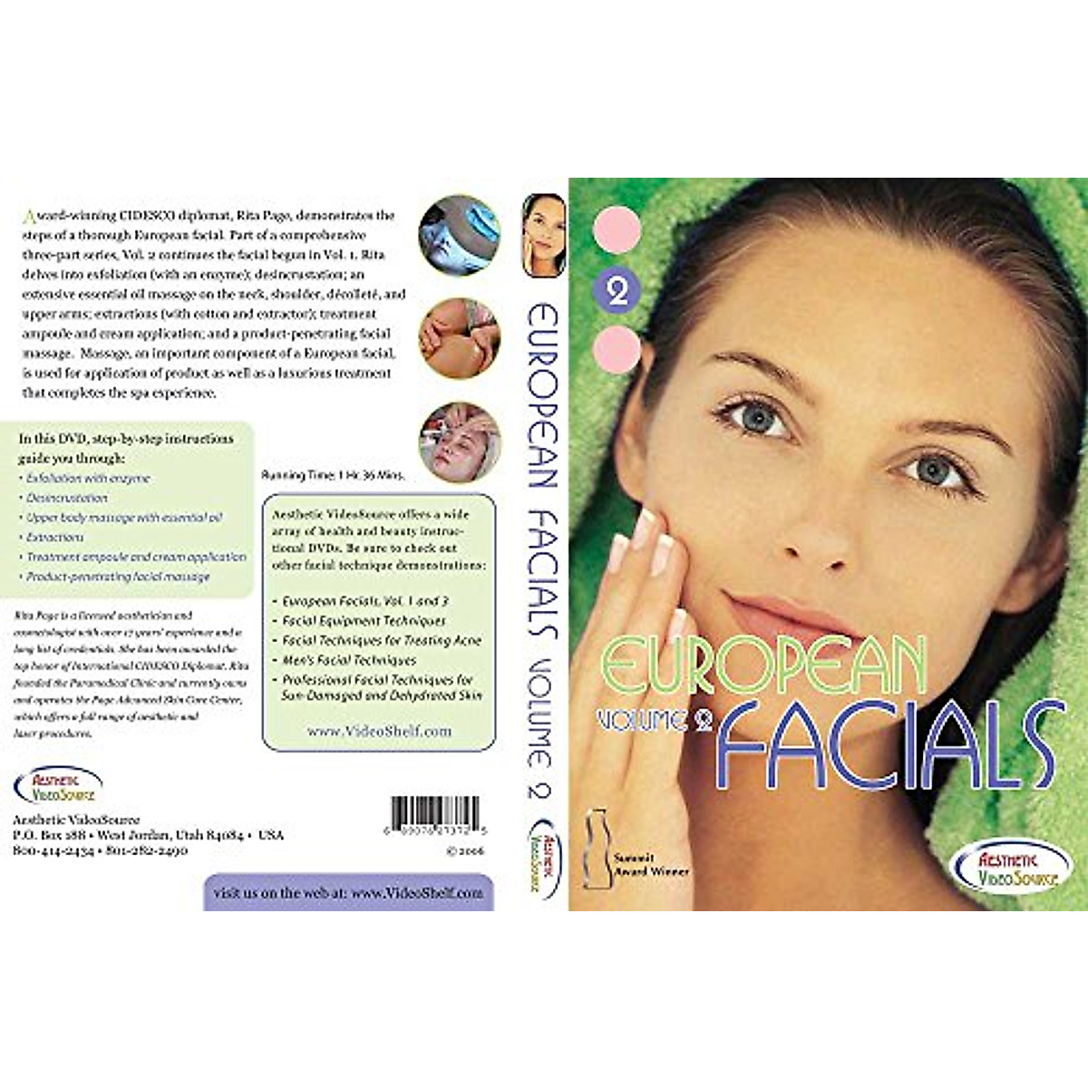 European Facials Volume 2 Facial DVD - Great Video for Medical & Master Estheticians. Learn About Facial Treatments, Skin Care Products, Face Massage Techniques, Essential Oils, Extractions, Ampoules, Exfoliation & more... with Rita Page. (1.5 Hours)