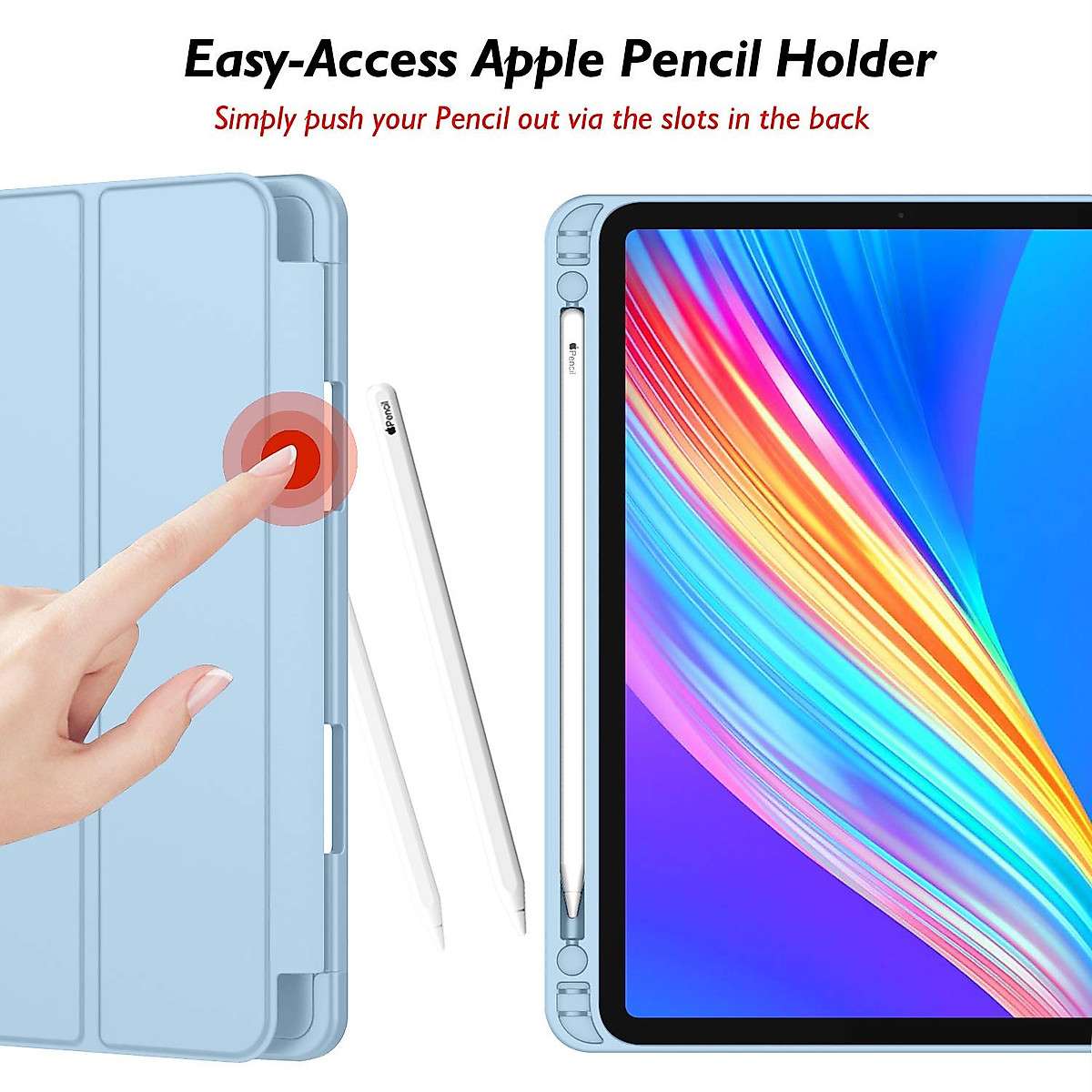 iMieet New iPad Pro 11 Inch Case 2022(4th Gen)/ 2021(3rd Gen) with Pencil Holder [Support iPad 2nd Pencil Charging/Pair],Trifold Stand Smart Case with Soft TPU Back,Auto Wake/Sleep(Sky Blue)