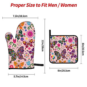 Colorful Butterflies Oven Mitts and Pot Holders Sets,Non-Slip Heat Resistant Oven Gloves for Grilling Baking Cooking Kitchen Housewarming Gift