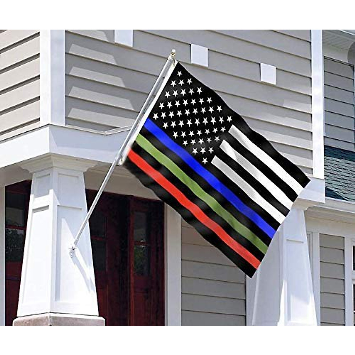 Embroidery Thin Red Blue Green Line Flag 3x5 Outdoor- Police Firefighter Military Flags Heavy Duty Vivid Colors UV Protection Double Stitched 210D Polyester with 2 Grommets
