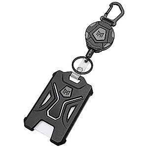 MNGARISTA Retractable Badge Holder, Heavy Duty Carabiner Keychain, Tactical ID Card Holder with 31.5" Retractable Badge Reel, Black