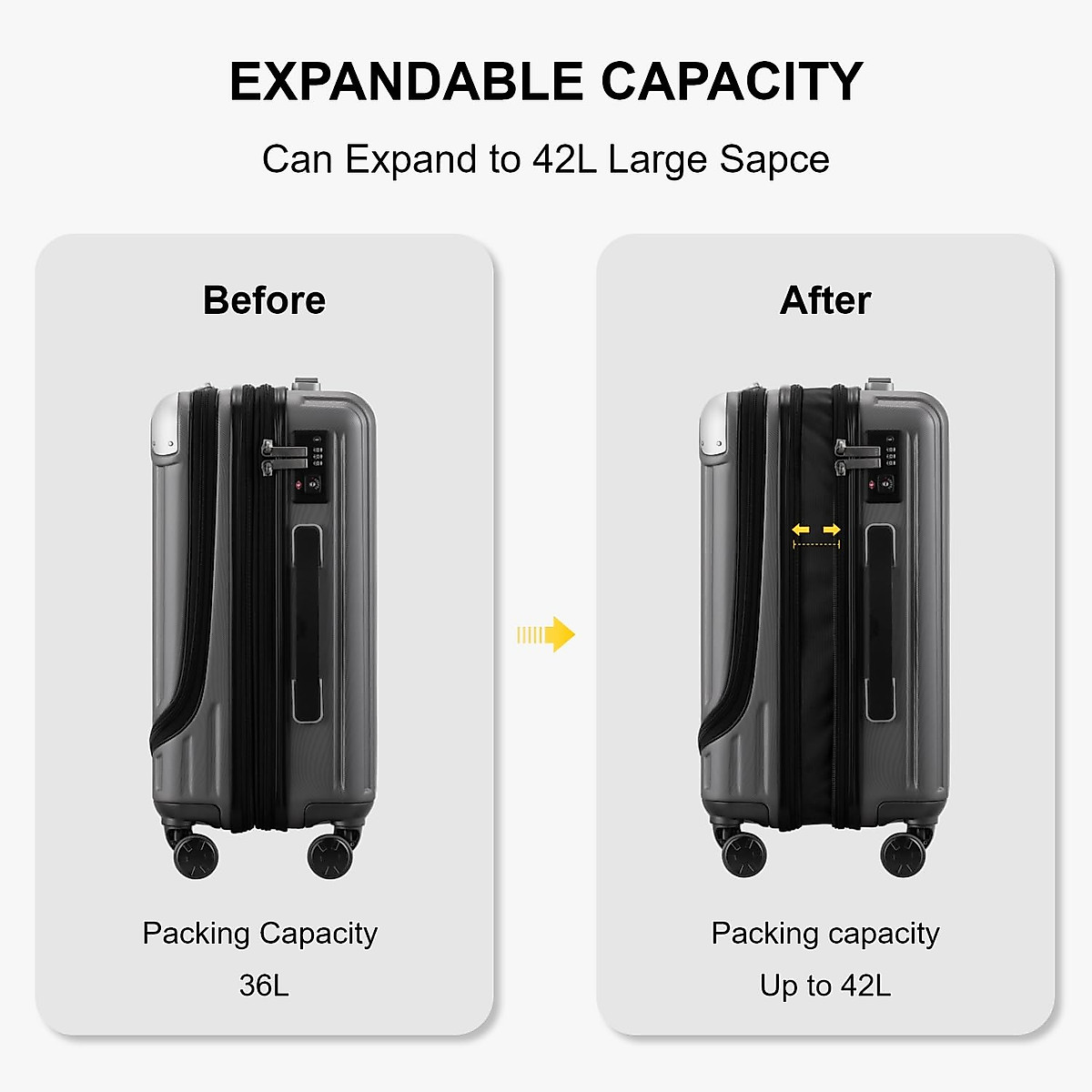 LEVEL8 Grace Carry On Luggage, 20 Inch Expandable Hardside Suitcase, Abs+Pc Harshell Spinner Luggage with Tsa Lock, Spinner Wheels, Grey, 20 Inch Carry-On