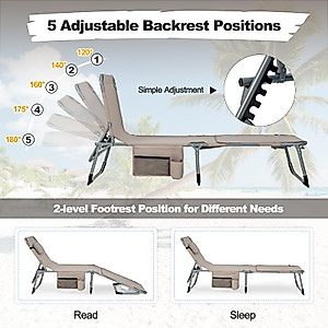 Tangkula Beach Lounge Chair, Outdoor Folding Tanning Chair with Face/Arm Hole, 2 Carry Handle, Pillow, Adjustable Backrest, 400 LBS Face Down Sunbathing Chair for Outside Beach Poolside
