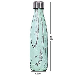 DAYMOO Water Bottle, Insulated Stainless Steel Vacuum Double Wall Sports Water Bottle 17oz, Cola Shape Travel Thermos Flask Cup,Marble-Agate Green