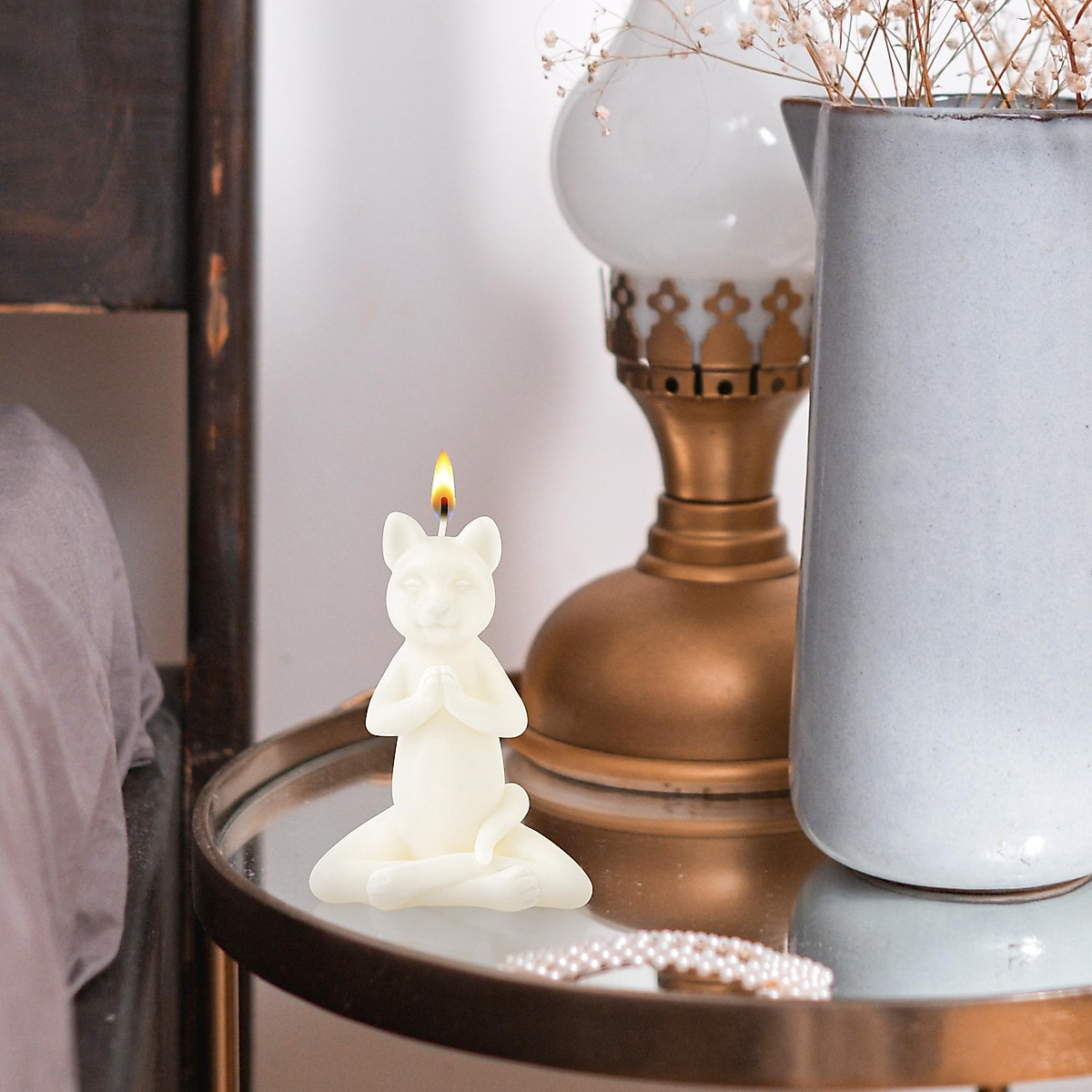 6sisc Zen Cat Candle Yoga Meditation Pose Aesthetic Candles Pine Fragrance Natural Soy Wax Aromatherapy Handmade Candle Table Art Decorative Sculpture for Modern Home Bedroom Bathroom Birthday Gifts