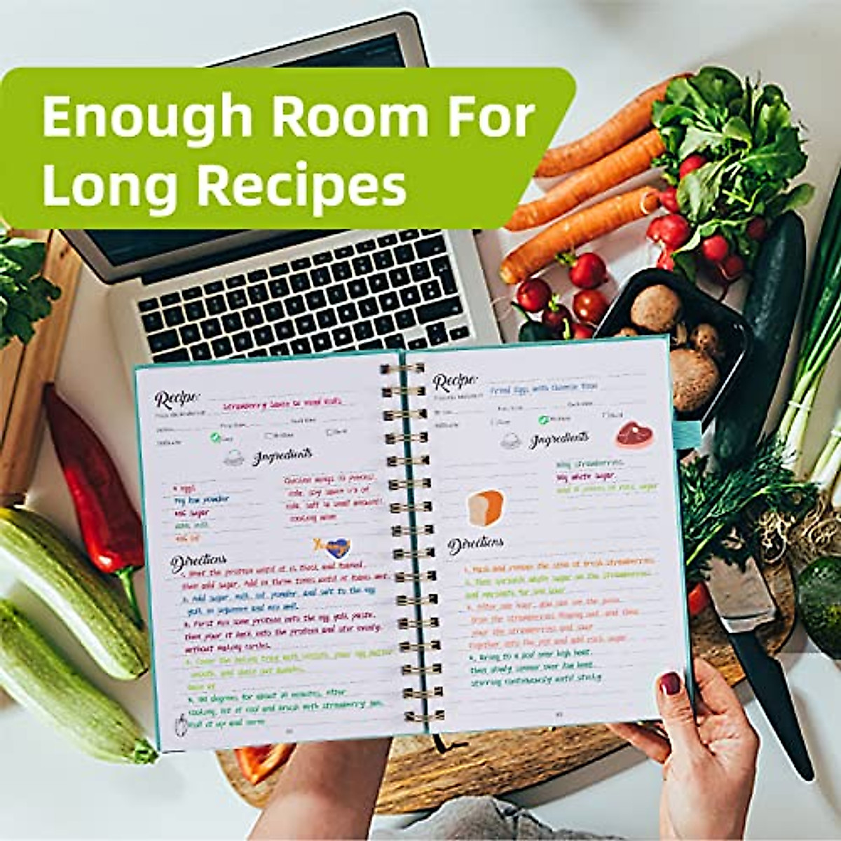 YHCFLY Recipe Book to Write in Your Own Recipes, Sprial Personal Blank Recipe Book, Make Your Own Family Cookbook & Recipe Notebook Organizer, A5 Hardcover, stores 120 recipes- Green