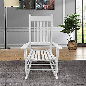 AGaati Solid Hard Wood Rock Chairs Wooden High -Foot Chairs Porch Rock Chairs Solid Wood Comfortable and Wide Seat Safe and Solid Board White Suitable for Balcony Porch
