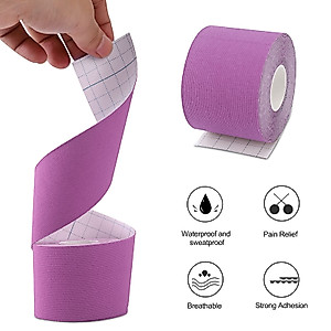 Kinesiology Tape (3 Uncut Roll) Kinetic Tape 16.4 ft Waterproof Athletic Sports Tape Physio Tape for Knees, Shoulder, Ankles, Elbow, Pain Relief,Joint Support (Purple)