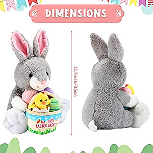 6 Pieces My First Plush Egg Basket 14 Inch Plush Easter Bunny Rabbit Stuffed Animal with Plush Easter Chick Eggs for Easter Theme Party Favor, Easter Eggs Hunt, Basket Stuffers Fillers Gifts
