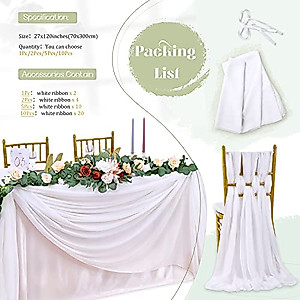 10Ft 1 Piece White Chiffon Table Runner 27x120 Inches Sheer Chiffon Fabric Bridal Party Romantic Wedding Reception Decorations