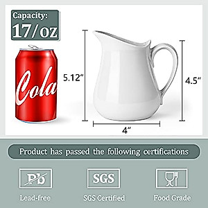 Yedio Porcelain Milk Creamer Pitcher with Handle, 17 Ounce White Porcelain Creamer Pitcher for Coffee and Tea