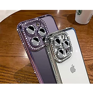 YTanazing Compatible with iPhone 14 Pro Max Case Glitter Plating Luxury Bling Rhinestones Diamond Cover for Women Girls Clear Soft TPU Camera Protector Shockproof Case for 14 Pro Max 2022 (Purple)