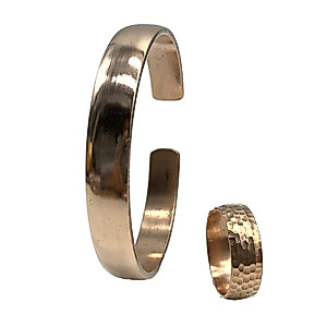 Healing Lama Original Medium Gauge Easy to Adjust 100% Pure Copper Tibetan Healing Bracelet and Thumb Ring Set. Unisex (Plain)