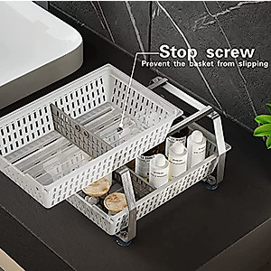 junyuan Under Sink Organizers and Storage, Bathroom Countertop Organizer with Dividers,Double Pull Out Cabinet Organizer Stainless Steel