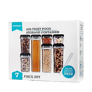 Airtight Food Storage Containers, Vtopmart 7 Pieces BPA Free Upgraded Plastic Canisters with Improved Durable Lids - for Kitchen Pantry Organization and Storage - Include 24 Labels,Matt black