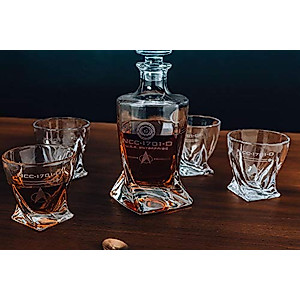 Star Trek: The Next Generation 5-Piece Whiskey Decanter Set | USS Enterprise Themed Party Shot Glasses For Home Barware Collection | Each Glass Holds 10 Ounces