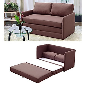 Container Furniture Direct Kathy Modern Contemporary Fabric Upholstered Livingroom Reversible Loveseat Sleeper, Coffee Brown