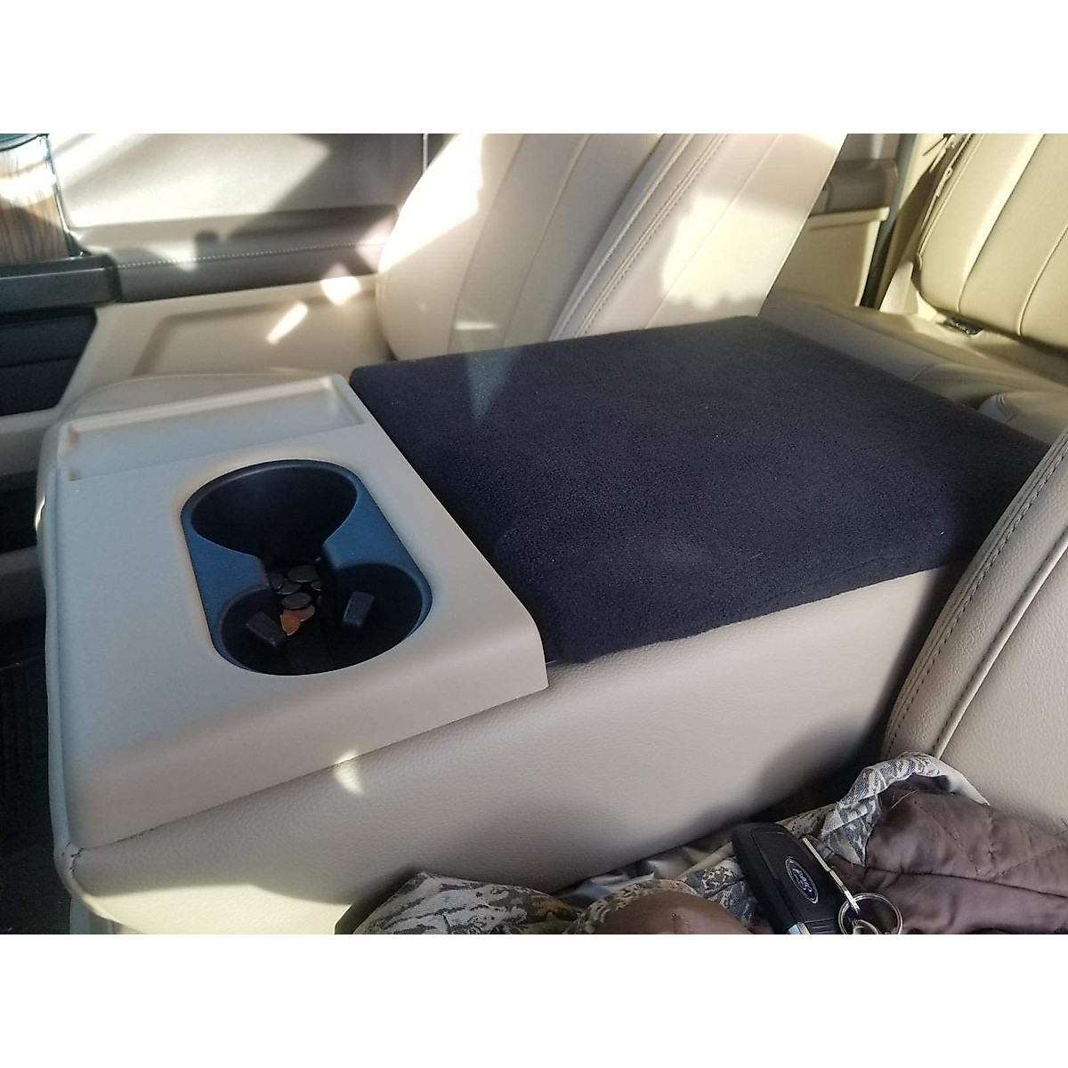 AVOMAR Black Center Console Armrest Soft Pad Protector Cover Compatible with Ford F150 F250 Truck Series 2010-2018 - Black