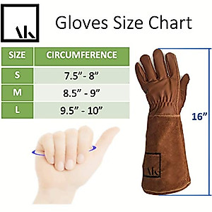Rose Pruning Gloves, Leather Garden Gloves Long Gardening Gloves for Women and Men Rose Gloves Cut Proof Cowhide Suede Gauntlet Brown Garden Gloves Work Rose Gardening Gloves M