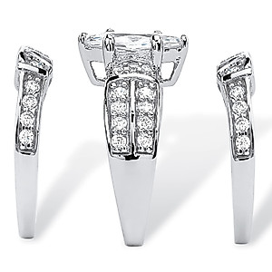 PalmBeach Yellow Gold-Plated or Sterling Silver Marquise Cut Cubic Zirconia 3 Piece Mutli Row Bridal Ring Set Size 8