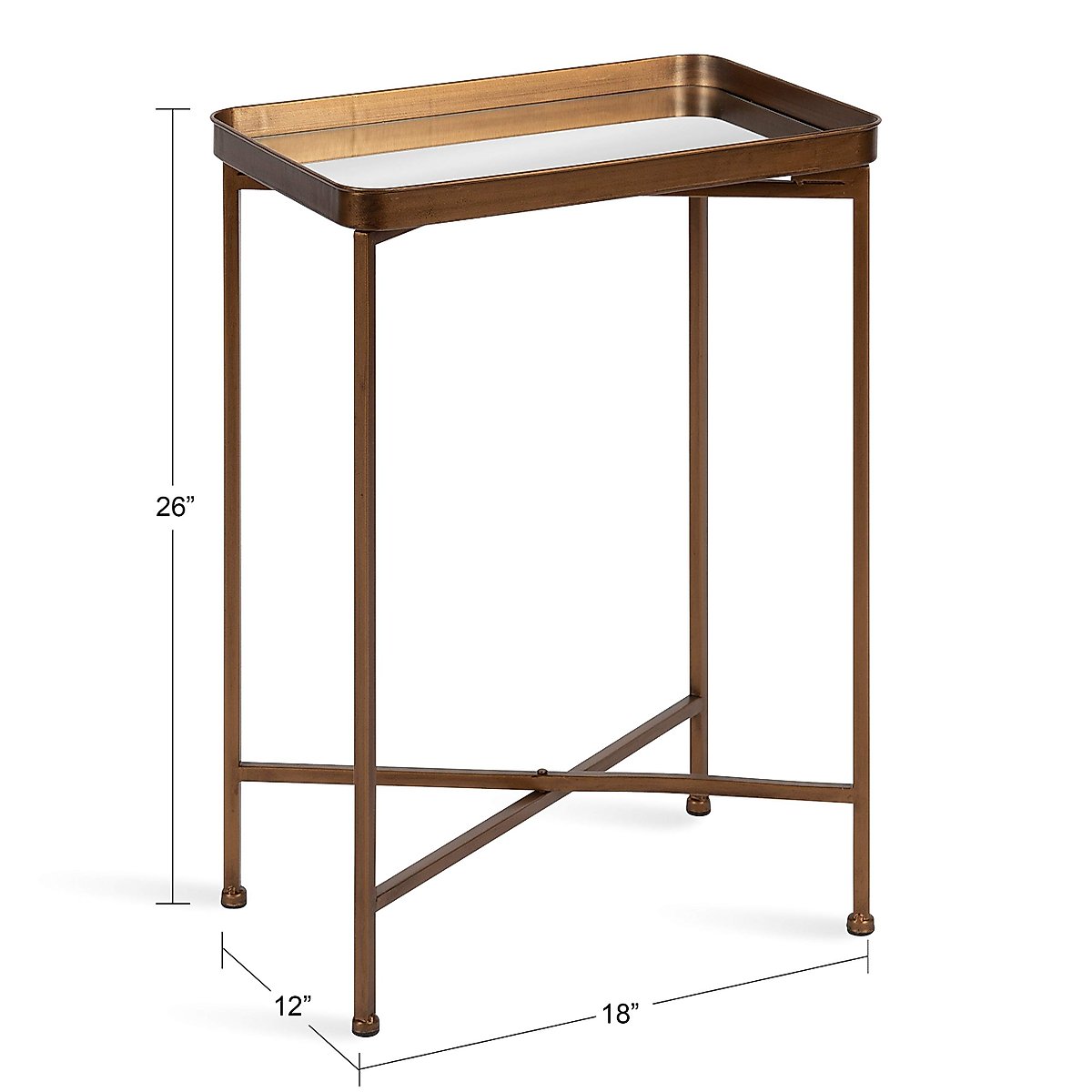 Kate and Laurel Celia Modern Mirrored Tray Side Table, 18 x 12 x 26, Dark Bronze, Foldable Rectangular End Table for Storage and Display