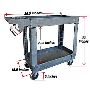 Lauco Heavy Duty Polypropylene Utility Cart - ﻿16 in x 33 in - Industrial Cart with Full Swivel Wheels Safely Holds up to 550 lbs - Multipurpose 2 Tier Service Cart for Warehouse, Garage, Cleaning