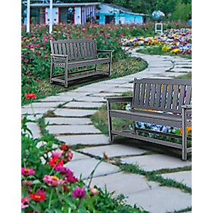 Restcozi Outdoor Bench, 49" HDPE Patio Garden Bench with Armrests Weatherproof Porch Bench for Outdoors Lawn Yard Porch