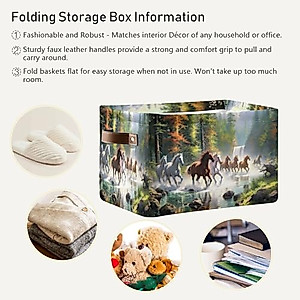 STAYTOP Large Storage Basket Collapsible Toy Storage Bins Waterproof Laundry Basket with Handle.Used for Home Closets, Offices, Bedrooms, Kids Toy and Gift Baskets-Running Horses（Rectangular）1PCS