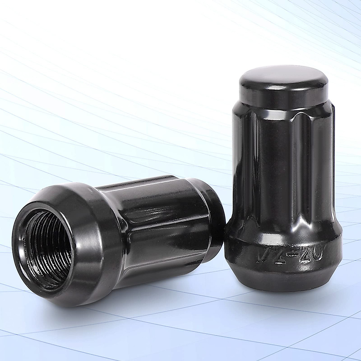 NPAUTO Wheel Lug Nuts 1/2'' x20 Thread, Conical Bulge Seat, Closed End Bulge Acorn Spline 1.38" Tall 3/4" Hex Fit for Wrangler, Ford Explorer F-150 Mustang, Impala, Dodge Dakota (Pack of 23+2, Black)